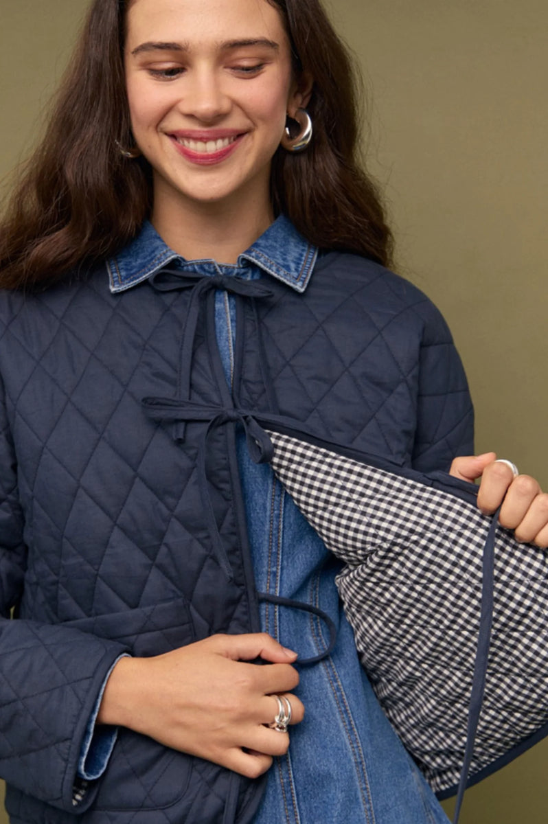 Mink Pink Joe Reversible Quilted Jacket | Navy/White – The Fizz Boutique